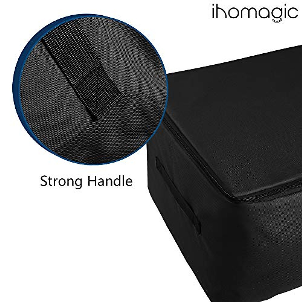 IHOMAGIC Under-bed Storage Bag, Zippered Storage Organizer with Side Handles, Moisture Proof Large Under Bed Clothes Storage Bag with Clear Pocket to Insert Label, for Bedroom Closet (Black 49L, S)
