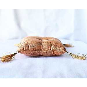 Cushion for Tibetan Singing Bowl Handmade Square Cushions Brocade Art Silk Home Decor Jewelry Display Pillow (10" x 10" Inch, Peach)