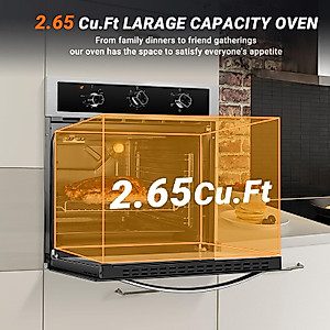 AMZCHEF 24" Single Wall Oven, 2.65 Cu.ft. Built-in Electric Wall Oven with 5 Cooking Functions, 360° ROTATING ROTISSERIE, 2200W, Mechanical Knobs Control, Timer, Stainless Steel Wall Oven for Kitchen