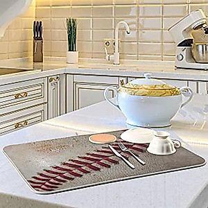 Baseball Heat Resistant Drying Mat 16 x 18 Dish Drying Mat Dish Drain Mat for Kitchen Counter Dish Drainer Mat for Kitchen Counter