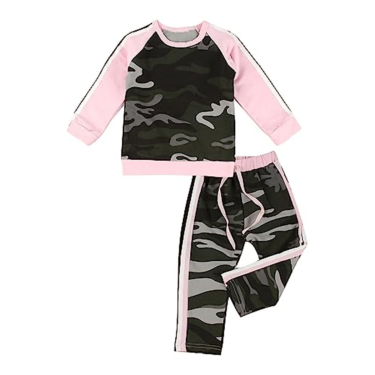 puseky Toddler Baby Girls Camouflage Long Sleeve Shirt & Pants Tracksuit Outfits (4T-5T, Camouflage+Pink)