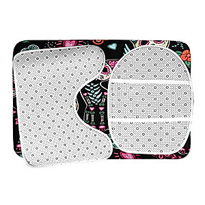 HGOD DESIGNS Cat Bath Mat,Day of The Dead Halloween Cats with Colorful Flowers Bathroom Mat 3 Piece Set Non-Slip Bathmat Antiskid Pad Doormat and Toilet Lid Cover Set