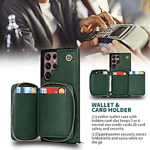 Galaxy S22 Ultra Case Wallet with Card Slot Holder, WARGUZU Crossbody Strap Luxury Leather Handbag Zipper Case for Women Girls Fullbody Shockproof Protective Purse Case for Samsung Galaxy S22 Ultra