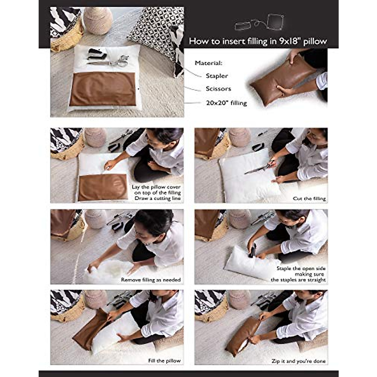 Throw Pillow Covers 18x18. Black and White Geometric Decorative Boho Throw Pillows Set of 4, For A Modern Living-Room Chic Accent. 100% Cotton & Faux Leather Lumbar Pillow For Couch or Bed…