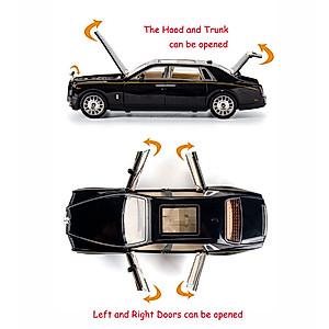 Toy Car Model Black Rolls-Royce Phantom Alloy Collectible Pull Back Vehicles Diecast with Light and Sound