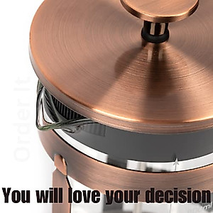 coffee press French Press Coffee Maker with 2 Extra Screens, 34oz, French Press Stainless Steel 304 Grade, Easy Disassemble Design Double Filter, Thick Heat Resistant Glass Pot (Copper)