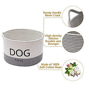Geyecete Dog Storage Basket Round Weave Rope Basket Dog Toy Storage Basket - Laundry Basket Storage Bin Pet Toy Storage Boxes -White/Gray