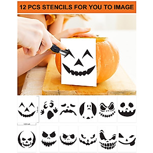 Pumpkin Carving Tools Kit, 7 Pcs Halloween Pumpkin Carving Kit Set with 12 Pcs Stickers, Professional Stainless Handle Tools with Carrying Case, Gift for Halloween Party Adults Kids