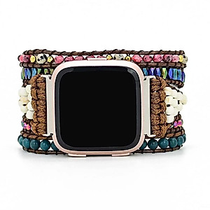 Somesame Compatible with Fitbit Versa/Versa 2/Versa Lite/Versa SE Bands Boho Beads Bracelets,Multilayer 5 Wraps Chakra Leather Handmade Braided Natural Stone Rope Watch Strap for Women Men