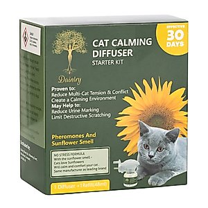 Daintry Cat Calming Pheromone Diffuser with.a Sunflower Smell Starter Kit: Reduces Multi-cat Tension, Conflict, Anxiety, and unwanted Behavior. Perfect for a Peaceful Environment.