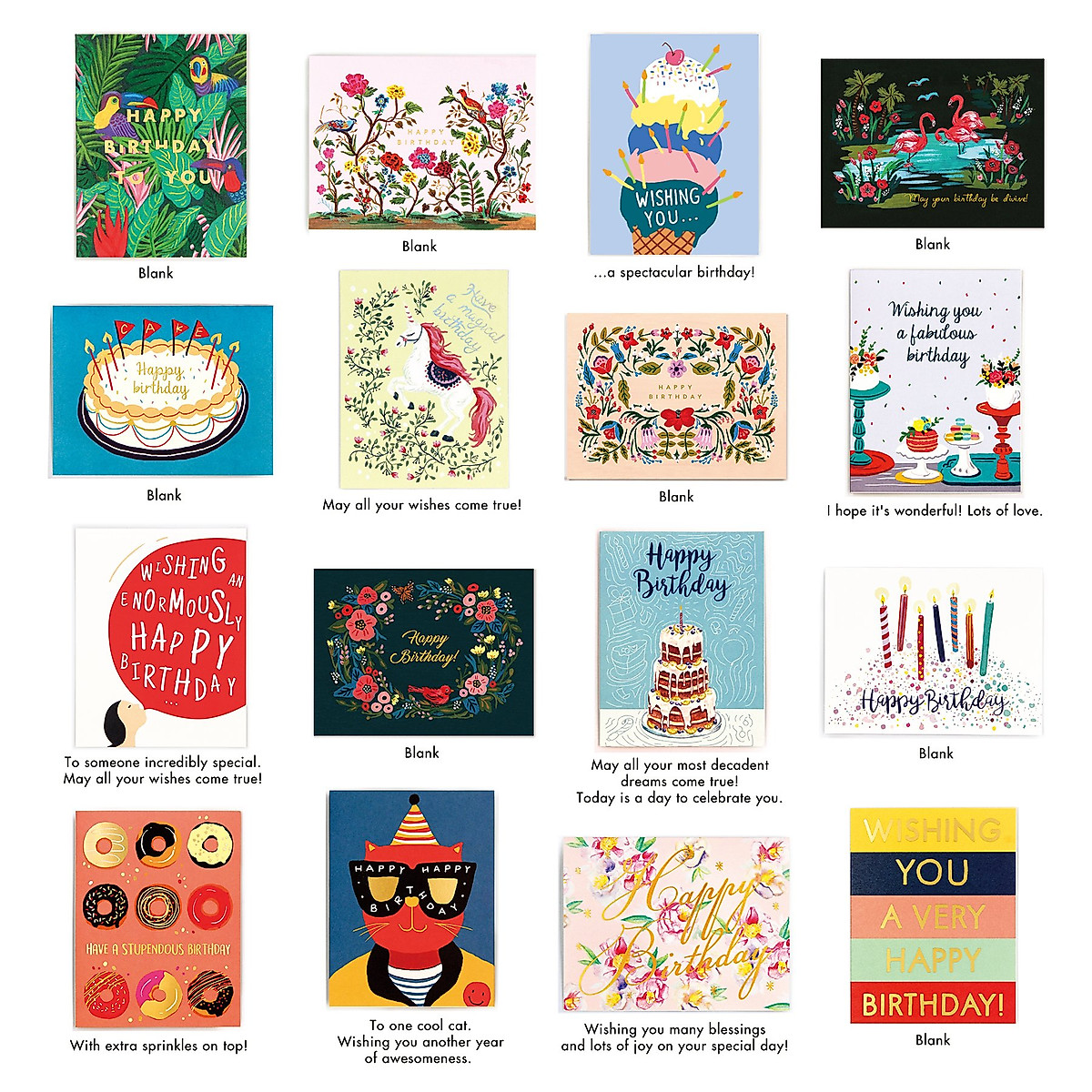 Minimalmart Birthday Cards Box Set of 32 Unique Designs Assorted Happy Birthday Premium Cards with GOLD EMBELLISHMENTS – Boxed Assortment Pack with Envelopes -Birthday Wishes Greeting Cards
