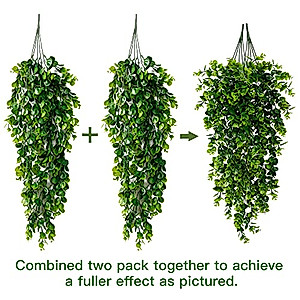 Sggvecsy 4 Pack Artificial Hanging Plants Fake Hanging Plant Faux Hanging Eucalyptus Plants UV Resistant Plastic Plants for Indoor Outdoor Room Wall Wedding Patio Porch Decor