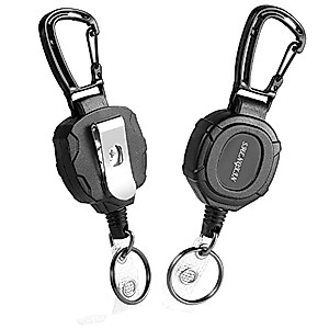 SHENGXIN 2 Pack Retractable Keychain Heavy Duty Carabiner Badge Holder, Tactical ID Badge Reel with 32” Steel Retractable Cord, 8.0 OZ