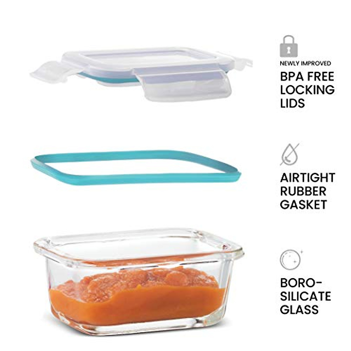 FineDine Glass Meal Prep Containers with Lids - Set of 6 Square 5 Oz Containers - Airtight, Leakproof, Microwave & Dishwasher Safe - Perfect for Snacks, Dips, and Meal Prep (Teal)