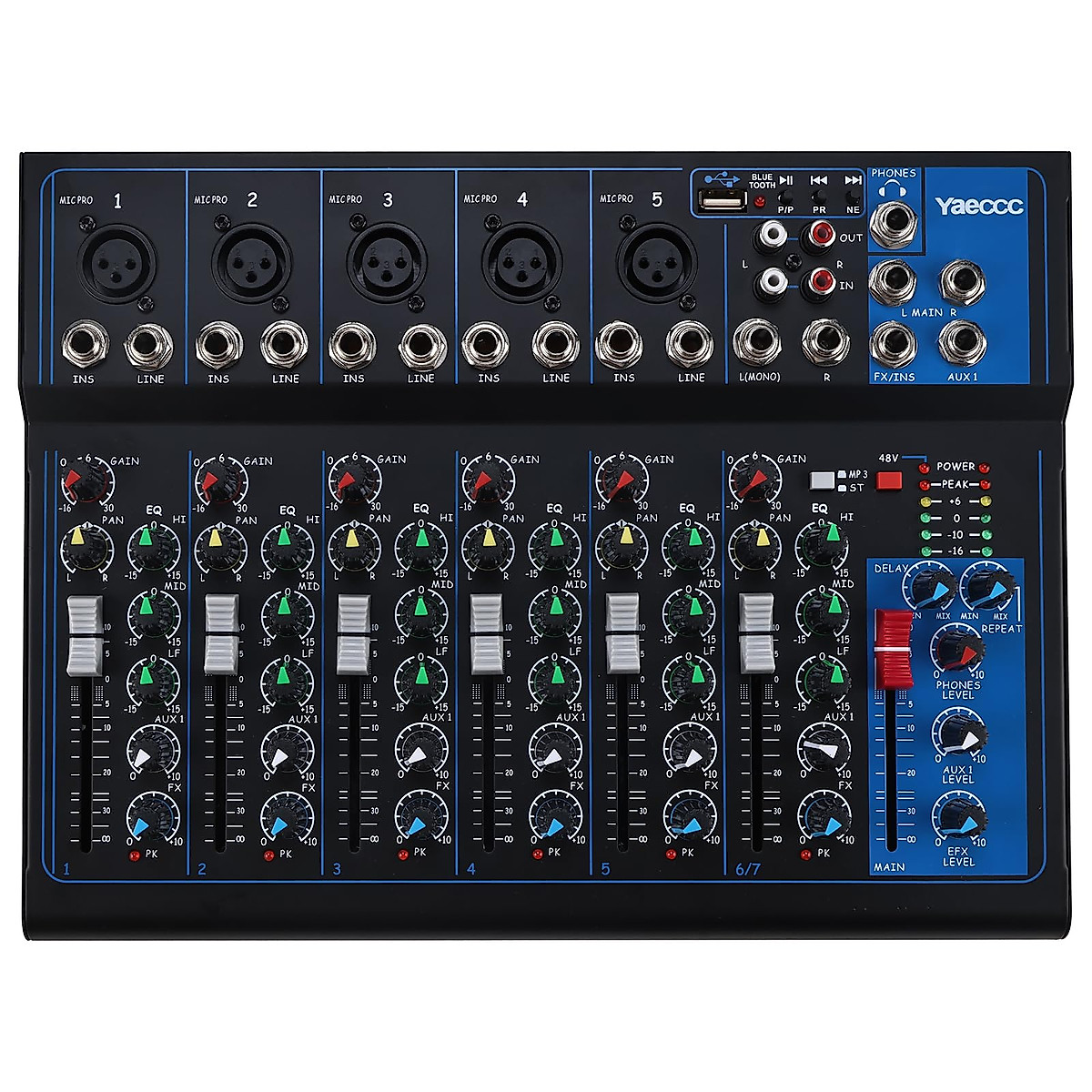 4/7 Channel Professional Powered Mixer Power Mixing Live Studio Audio Sound DJ-Mixer Mixing Console with USB slot (7 Channel)
