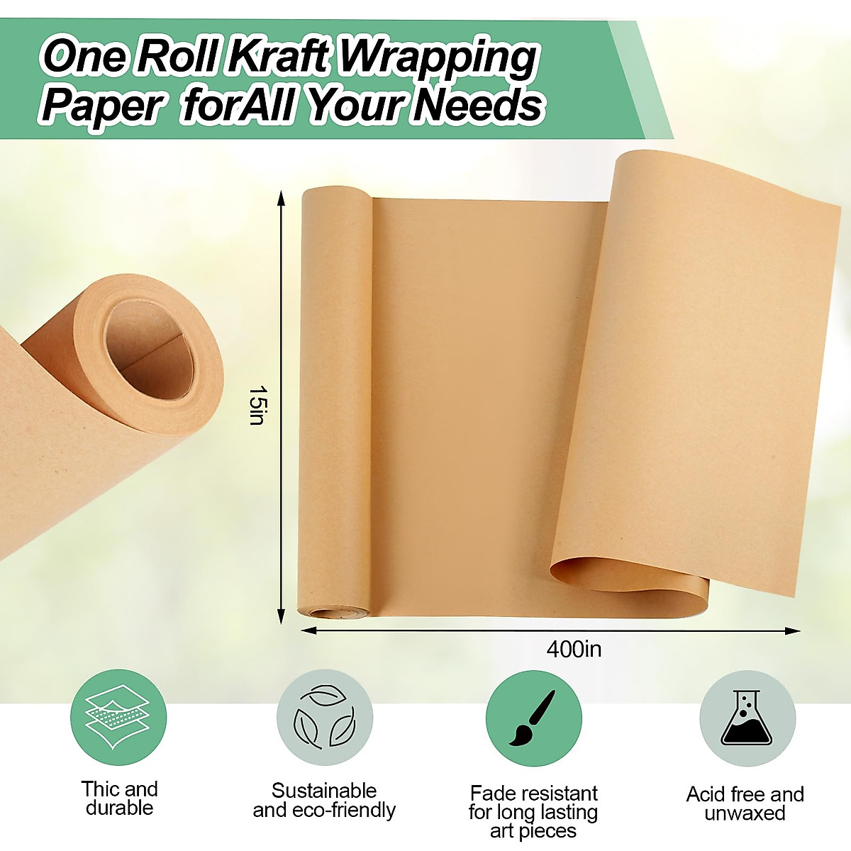 15"×400" Brown Paper Roll, Brown Wrapping Paper, Craft Paper, Wrapping Paper, Packing Paper for Moving, Packing, Gift Wrapping, Wall Art, Table Runner, Floor Covering