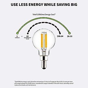 Sunlite 41547-SU LED G16.5 G16 1/2 Filament Style Globe Light Bulb, 5 Watts (60W Equivalent), 500 lumens, Dimmable, Candelabra Base (E12), UL Listed, 3000K Warm White, 6 Count