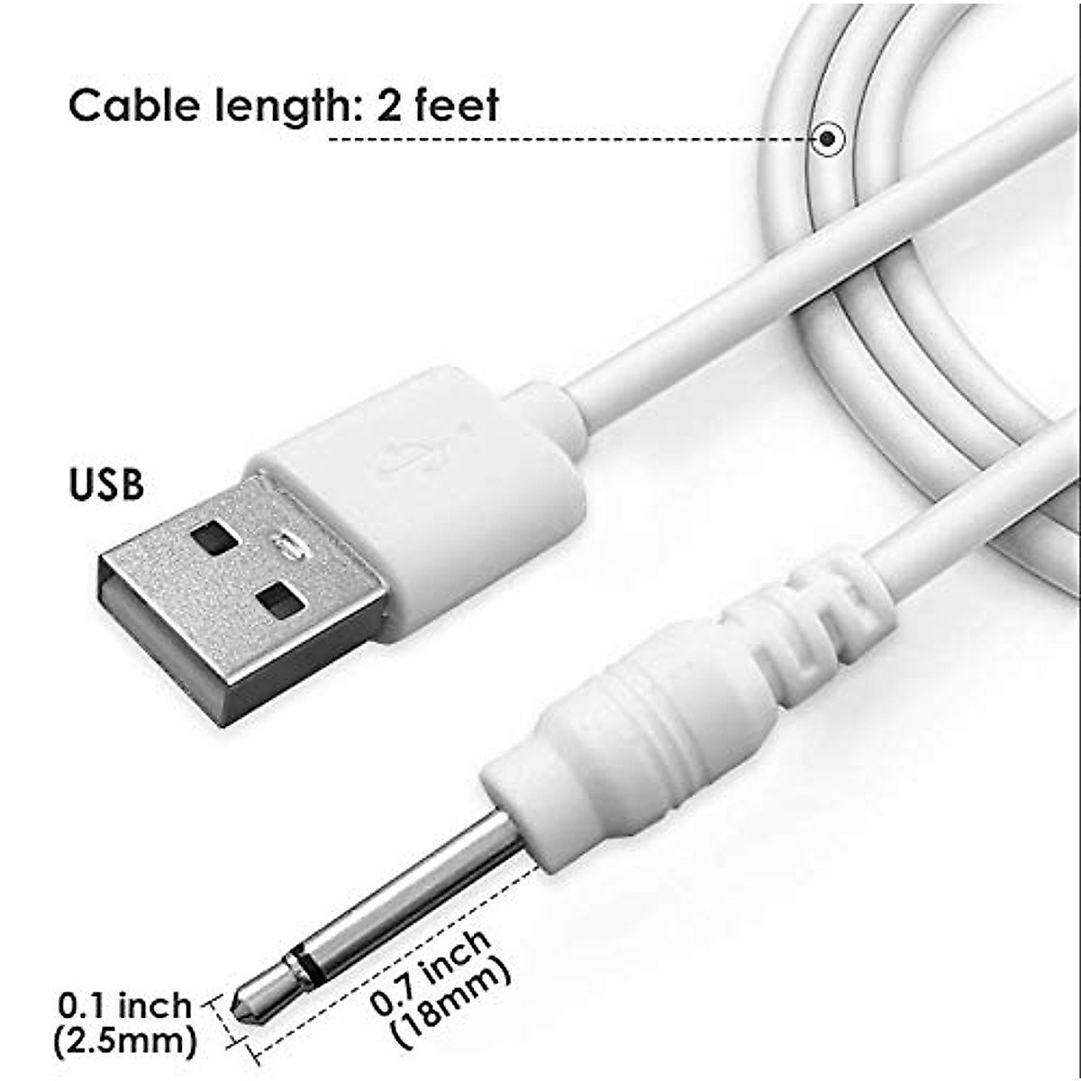 oGoDeal Replacement USB to DC Charging Cable | USB Charger Cord - 2.5mm - Original Replacement (2 Pack White)