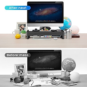 meatanty 2 in 1 Monitor Stand Riser with 2 Storage Drawers and 4 USB Ports, Metal Computer Monitor Stand Supports Transfer Data and Charging, Desk Organizer for PC,Laptop,iMac (21 inches)