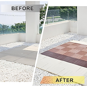 Easy Cut Snap Fit Plastic Interlocking Patio Deck Tiles (Pack of 36, 12"x3") Plastic Ivory Waterproof Outdoor Flooring All Weather Floor Decking for Balcony Backyard Garden DIY Inst