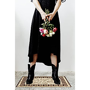 Stair Treads Non-Slip Landing Mat- Skid Resistant Rubber Back Landing Rug - Beautiful Design Landing Mat for Bottom of Stairs - Floormat - Doormat (20" x 30") Mixed Beige Floral