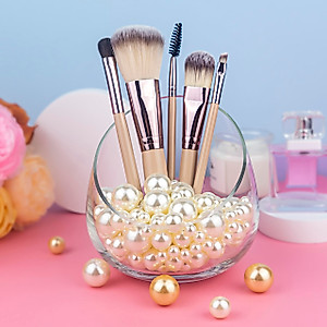 Cusmation 150 Pcs Floating Vase Filler Pearl and 800 Pcs Clear Water Beads for Vases, Cream Pearls for Vases No Hole Cream Pearl Beads Cream Vase Filler Table Scatter Wedding Birthday Party 8/14/20 mm