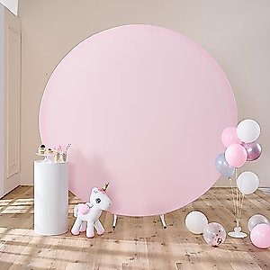 7.2ft Baby Pink Round Backdrop Cover Suitable for 7ft/7.2ft Circle Stand Polyester Iovry Birthday Party Wedding Photography Circle Arch Backdrop Cover