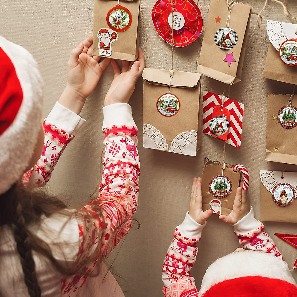 1.5" Merry Christmas Stickers Labels Roll 6 Designs Buffalo Plaid Sticker Labels Christmas Greeting Tree Gnome Xmas Decorative Envelope Seals Label Stickers for Cards Boxes,500 Labels Per Roll