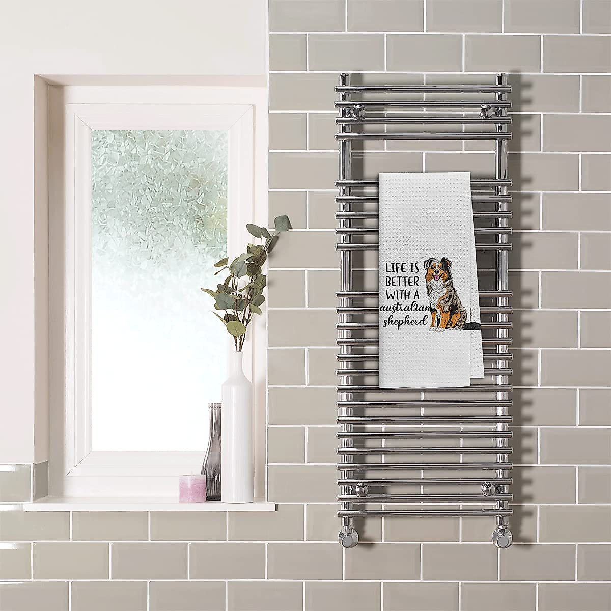 DIBOR Life is Better with A Australian Shepherd Kitchen Towels Dish Towels Dishcloth,Cute Puppy Dog Absorbent Drying Cloth Hand Towels Tea Towels for Bathroom Kitchen,Dog Lovers Girls Women Gifts