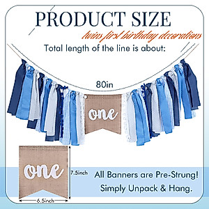 Buryeah Highchair Banner 1st Birthday One Highchair Banner 1st Birthday Banner for Girls Boys Birthday Party Supplies Birthday Party Cake Smash Photo Props Baby Shower Garland (Blue White)