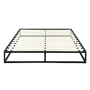 PrimaSleep 9 Inch Dura Metal Platform Bed Frame-Wooden Steel Slat Support/Underbed Storage Space, Queen, Black