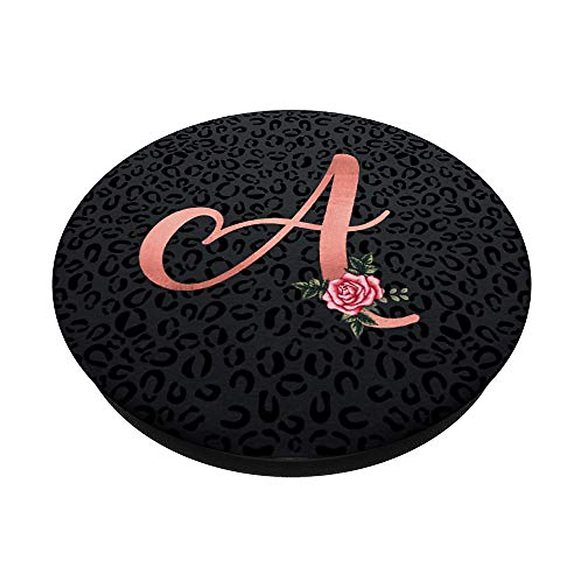Black Leopard Cheetah Letter A Initial Monogram Pink Rose PopSockets PopGrip: Swappable Grip for Phones & Tablets