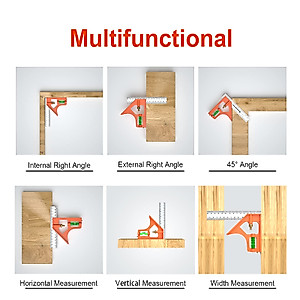 TICOFTECH Combination Square, 6 Inch/150mm, Set Square, Stainless Steel Ruler, Protractor Level Measure Measuring Set with Carpenter Pencils