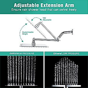 10 Inch All Metal High Pressure Rainfall Shower Head with Handheld Combo, Rain Shower Head with Handheld Spray,3-Way Diverter,Height & Angle Adjustable Extension Arm,70" Flexible Hose