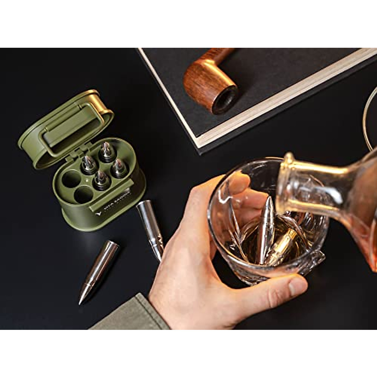 Exclusive Set of 6 Whiskey Stones in Tactical Military Box, Gifts for Christmas Stocking Stuffers, for Men Dad, Unique Ideas for Birthday for Boyfriend Him Cool Gadgets for Husband Grandpa Brother