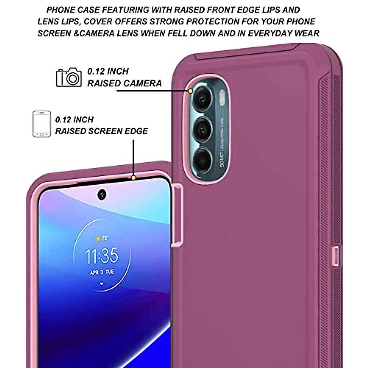 ONOLA Moto G Stylus 5G 2022 Case with HD Screen Protector, WineRed Pink TPU+PC Shock-Absorbent Cover [Not for 2021/4G]