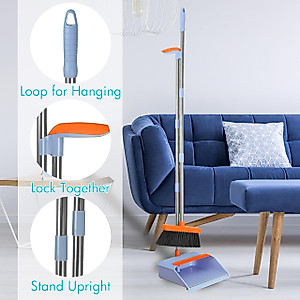 PHYEX 2-Pack Broom and Dustpan Set for Sweeping Indoor, Broom Dustpan with 48" Long Handle, Broom with Dustpan Combo Set(Purple)