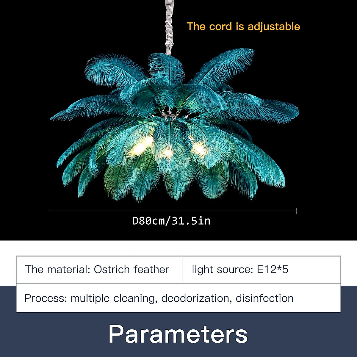 DHFHFMDCJDNN Modern Feather Chandelier for Bedroom, Blue Feather Ceiling Light Fixture with Ostrich Hair Lampshade, Pendant Lights for Living Room, Hotel, Corridor, Foyer