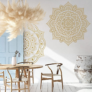 4 Pcs Half Mandala Wall Decal Boho Mandala Wall Sticker Hippie Mandala Vinyl Wall Decals Flower Wall Stickers Headboard Wall Decoration Indian Namaste Flower for Bedroom Living Room Yoga (Gold)