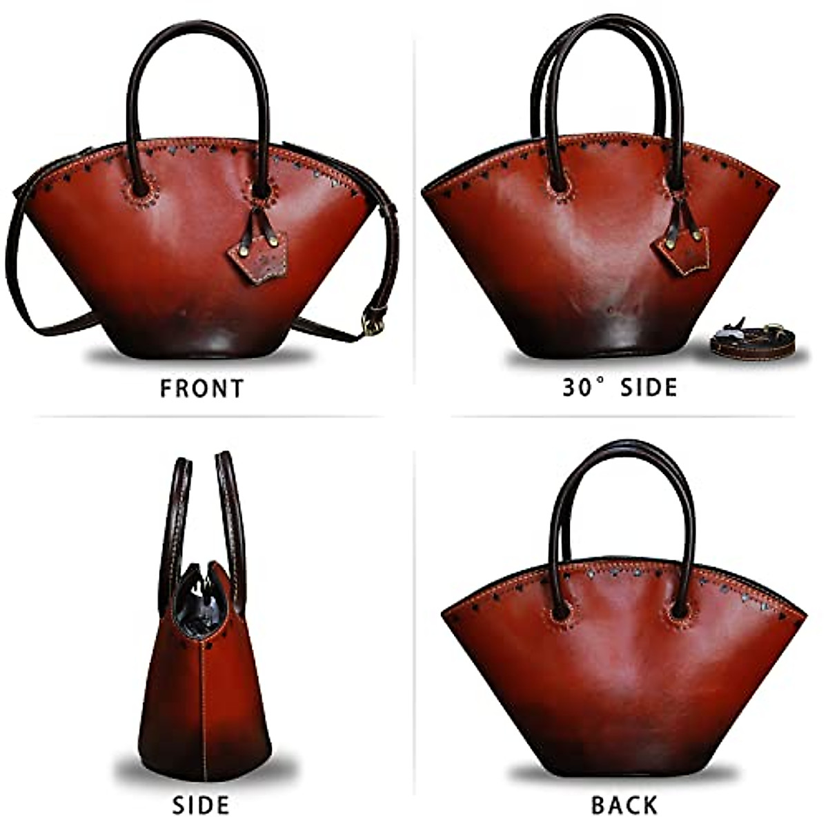 Genuine Leather Small Handbag Satchel for Women Handmade Retro Crossbody Bag Little Purses for Ladies (Red)