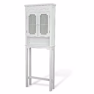Elegant Home Fashions Lisbon Wooden Space Saver with Drapery-Lined Doors, White