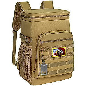 TACTICISM Backpack Cooler 38 Cans Tactical Lunch Backpack for Men Work - Molle Soft Cooler Backpack Insulated Waterproof Leak Proof - Camping Beach Kayaking Hiking Fishing Accessories - Brown