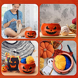 Sieral 2 Pcs Christmas Wooden Yarn Bowl Holder, Pumpkin Decoration Yarn Bowl for Crocheting 6.5 x 6.5 x 3.9 Inch Craft Knitting Bowl Crochet Yarn Holder for Handmade Crocheting Winter Mother's Gift