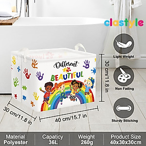 Clastyle Rainbow Baby Laundry Hamper Kid Storage Basket Boy Girl Gift Toy Box Graffiti Handprints Large Clothes Organizer Nursery Bin for Bedroom, (Colorful 36L)