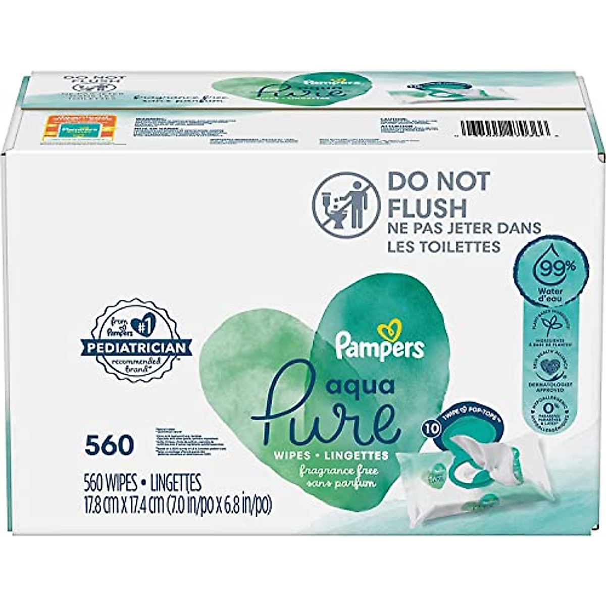 Pampers Aqua Pure Sensitive Baby Wipes 10X Pop-Top 560 Count