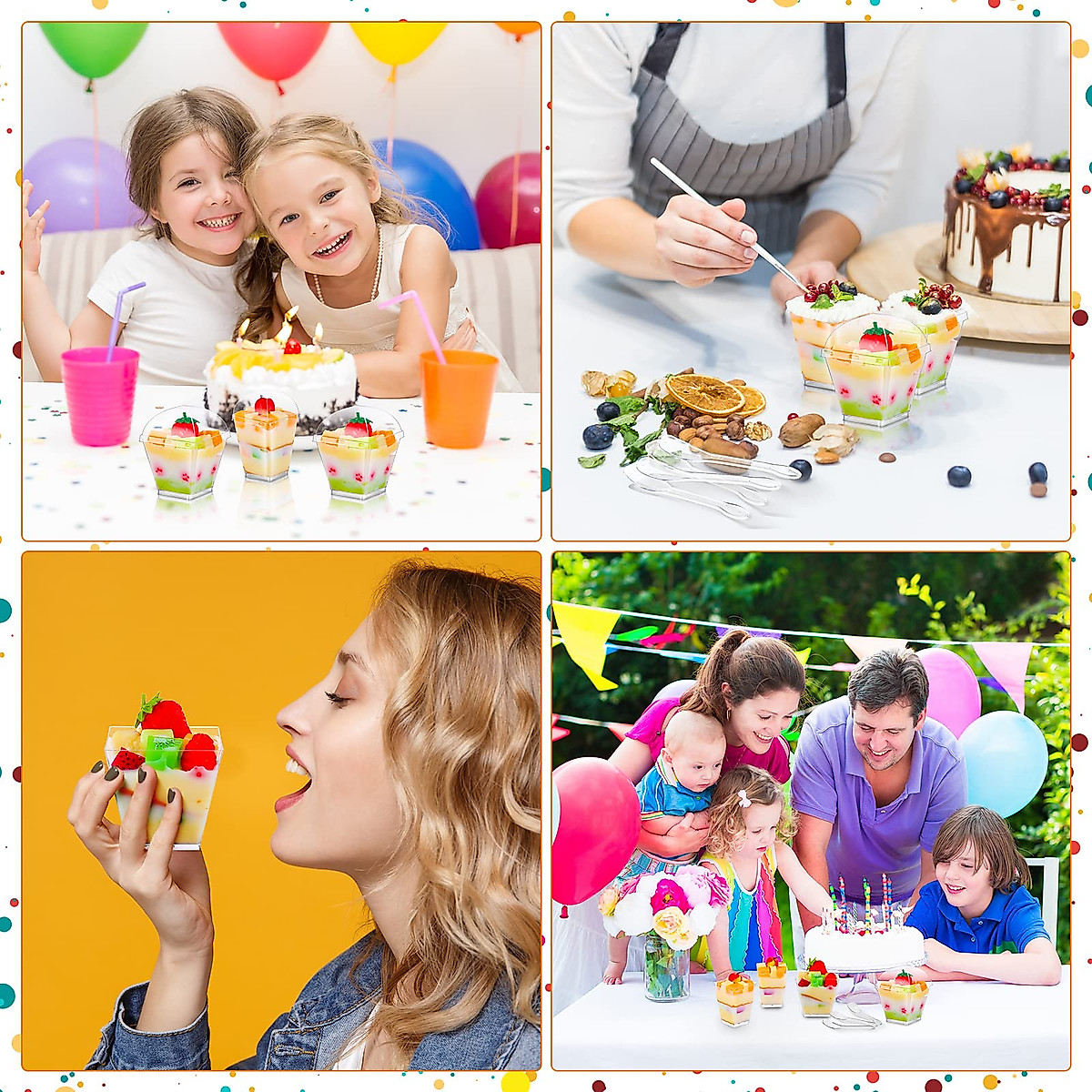 100 Sets Square Dessert Cups with Lids and Spoons Including 50 Pcs 5 oz Clear Yogurt Parfait Cups with Lids 50 Pcs 7oz Small Plastic Dessert Cups Glass Mini Shooter Cups Container for Ice Cream Bowl