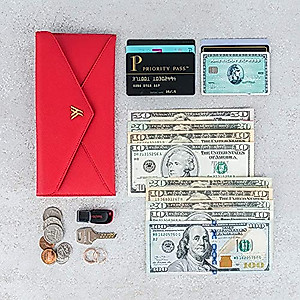 YBONNE Women's Long Wallet RFID Blocking Envelope Purse, Made of Saffiano Leather (Red)