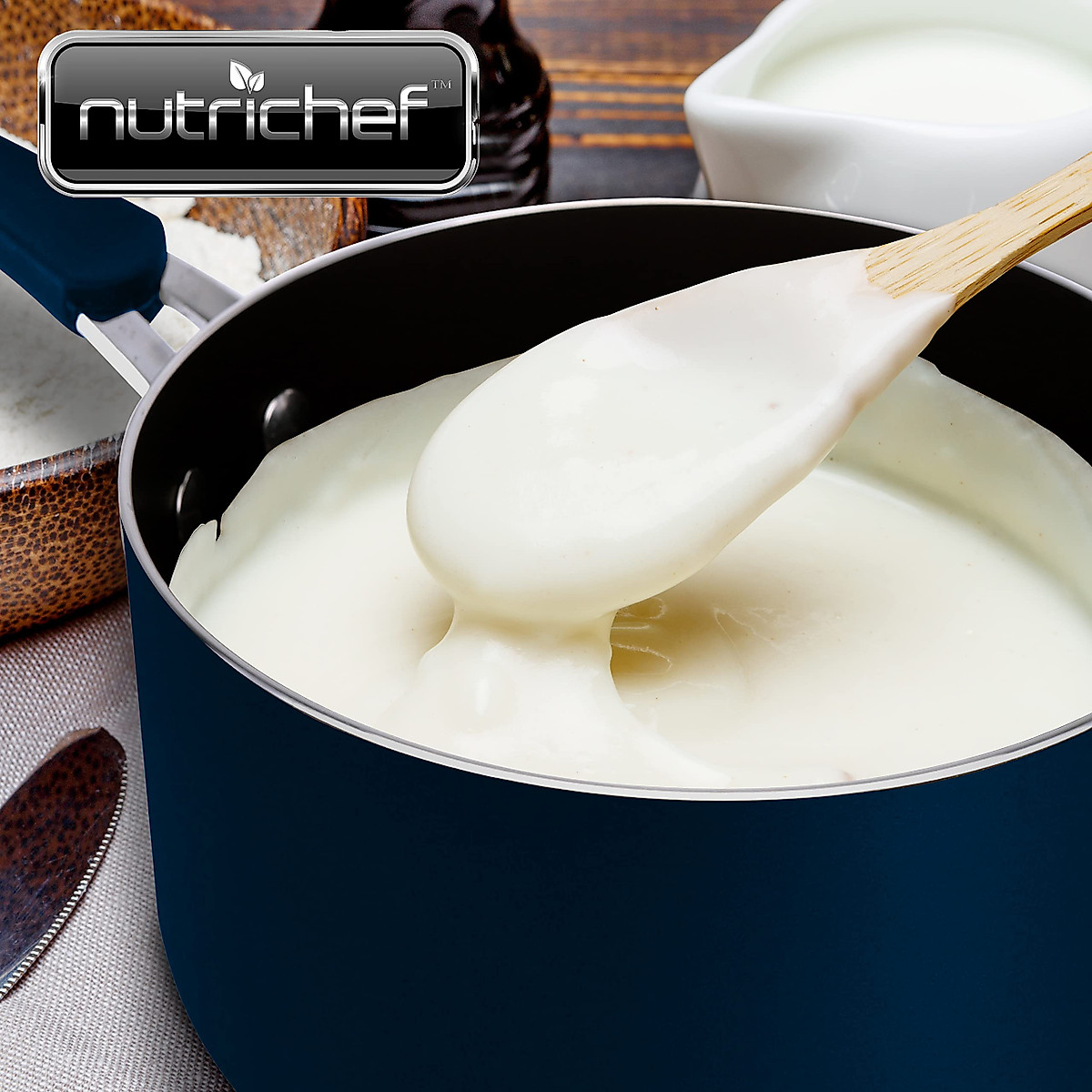 NutriChefKitchen Sauce Pot with Lid - Non-Stick High-Qualified Kitchen Cookware with See-Through Tempered Glass Lids, 1.5 Quart (Works with Models: NCCW14SBLU & NCCW20SBLU Blue