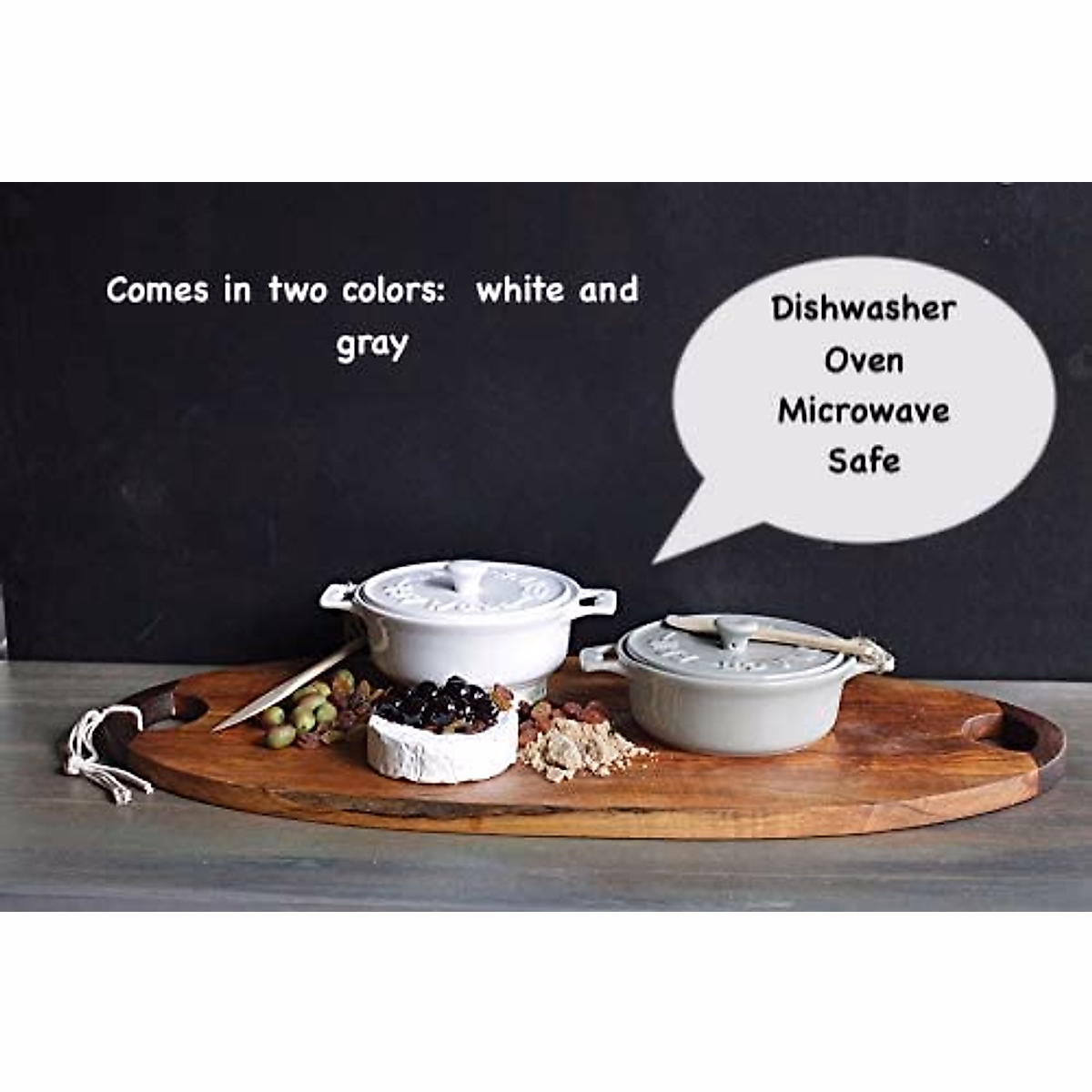 Christina Home Designs Gray Brie Baker, 3 Piece Set Includes Base, lid and Wooden Spoon