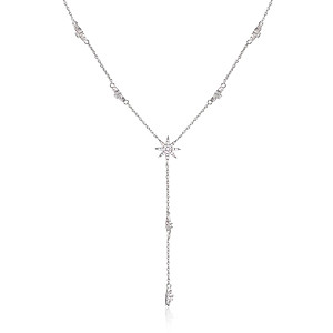 espere Star Drop Y Shaped Lariat Necklace Plated with White Gold